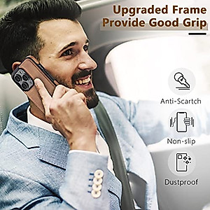 WTCASE for iPhone 14 Pro Leather Case, Thin Flexible Soft Grip Luxury Vgean PU Leather Cover for Men, Durable Anti-Scratch Full Phone Cases Compatible with iPhone 14 Pro (2022) 6.1" (Brown)