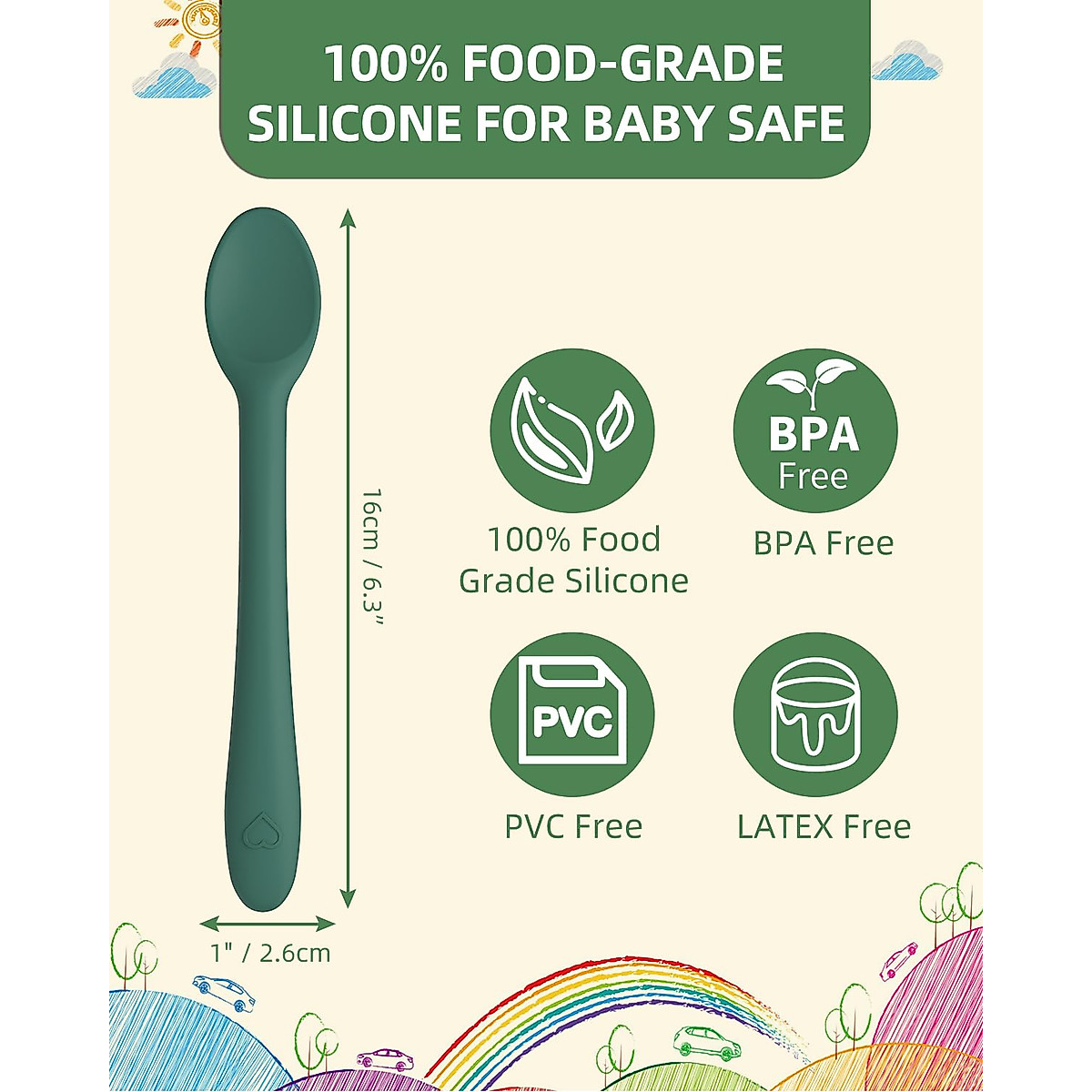 KingKam Silicone Baby Spoons 6 Pack, First Stage Infant Spoons Utensils for Parent & Self-Feeding, Bendable Toddles Training Spoons with Soft-Tip, Dishwasher Safe & Boil-proof