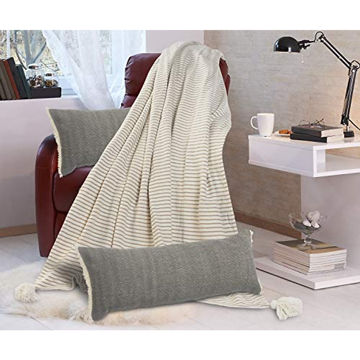 LR Home Charcoal Gray Solid Fringed Throw Pillow, 1 Count (Pack of 1)