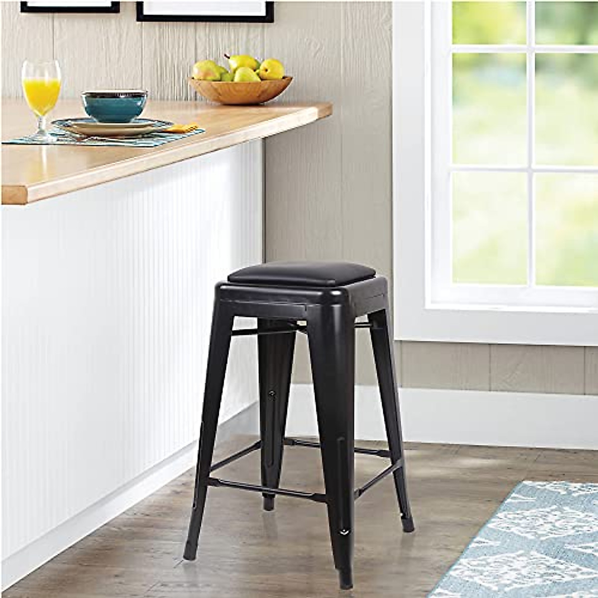 GIA 24-Inch Backless Counter Stool, Qty of 1, Matte Black with Black Vegan Leather Seat