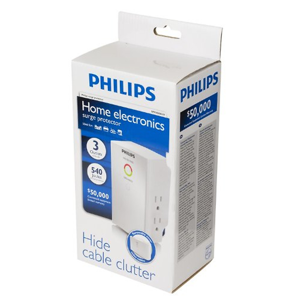 Philips SPP3030A/17 3-Outlet Home Electronics Surge Protector (White) (Discontinued by Manufacturer)