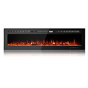 PAOLFOX 70 inch Electric Fireplace Insert,Electric Wall Mounted,Wall with Remote Control,Linear Fireplace,Led Fireplace,Electric Recessed,9 Flame Colors… Black