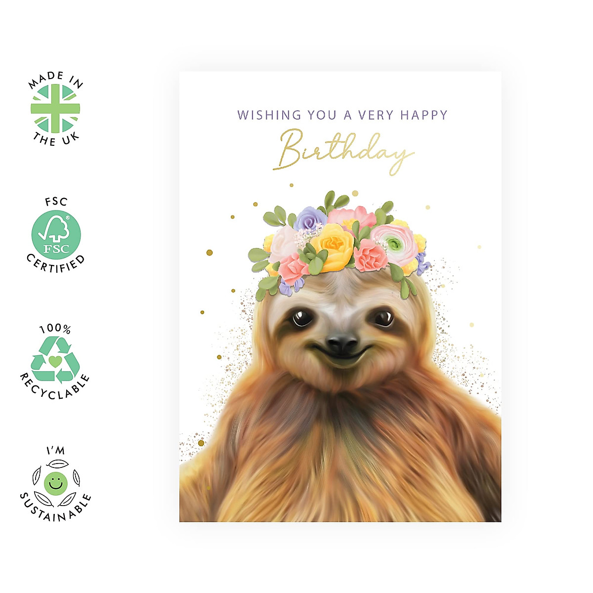 CENTRAL 23 Happy Birthday Card For Him Her - Floral Sloth - Kids Birthday Cards - Birthday Gift For Sister Son Daughter Nan Granddaughter - Comes With Fun Stickers