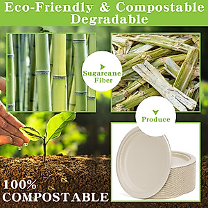 50 PCS Compostable Paper Plates, 9" Heavy Duty Disposable Plates, Biodegradable Sugarcane Fiber Natural Bagasse Party Plates Microwave Safe Dinner Plates Bulk for Daily Use Birthday Wedding Picnic