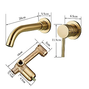 Bathroom Basin Faucet Brushed Concealed Wall-Mounted Faucet 360 Degree Rotating Single Handle hot and Cold Water Bath Mixer Faucet(Golden)