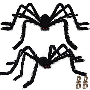 yosager 2 Pack Halloween Giant Spider Decorations, 6ft & 5ft Huge Foldable Hairy Scary Halloween Spider Prop, Black Spooky Spider for Indoor House Outdoor Yard Decorations