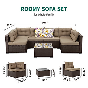 YITAHOME 7 Pieces Patio Furniture Set, All-Weather PE Rattan Conversation Set, Outdoor Sectional Sofa Wicker Outside Couch with Table for Porch Lawn Garden Backyard (Brown)