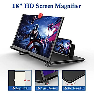 18" Screen Magnifier for Cell Phone – 3D HD Magnifing Screen Enlarger Projector for Movies Videos and Gaming – Foldable Phone Stand Holder with Screen Amplifier–Supports All Smartphones (Black-18inch)