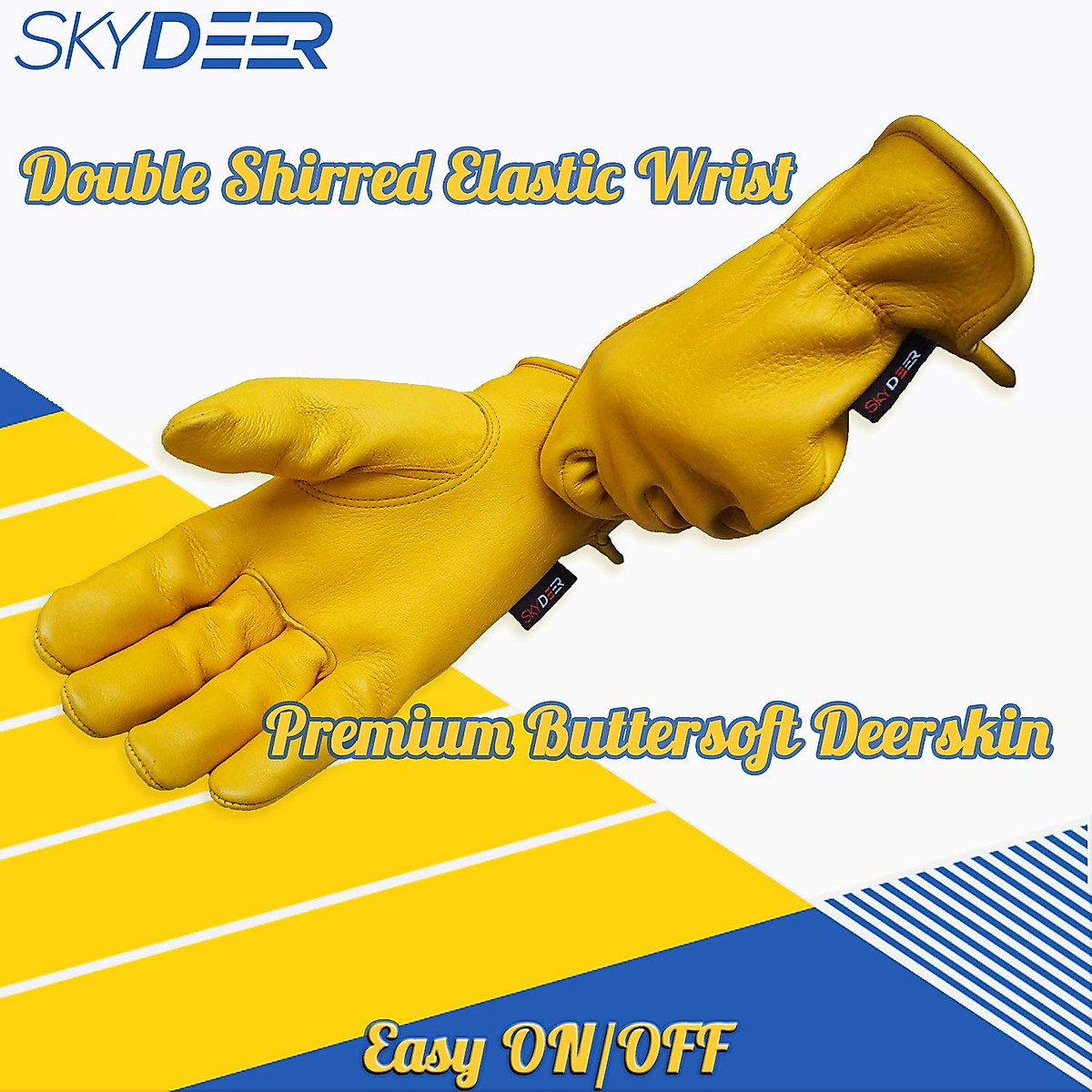 SKYDEER Full Premium Genuine Deerskin Leather Hi-Performance Utility Driver Work Gloves (SD2210/L, Unlined)