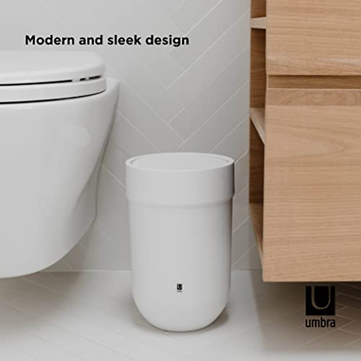 Umbra Touch Waste Can, Small Trash Can with Lid, Swing Lid Waste Basket, Garbage Can with Lid for Washroom/Bathroom, White