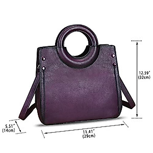 Genuine Leather Satchel for Women Leather Handbag Top Handle Bags Handmade Purse Vintage Tote Bag Crossbody Handbags Hobo Bag (Purple)