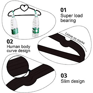 Velvet Hangers Pack of 20, Non Slip Standard ​Clothing Adult Heart-Shaped Clothes Hanger, Notches 360 Degree Swivel Hook Felt Hangers, for Heavy Coats, Jackets, Office Suits,Undergarments,Black