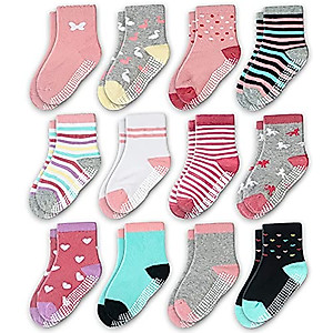 Evercute Toddler Girls Grip Socks 12 Pack Boys Non Slip Socks for Kids Anti Skid