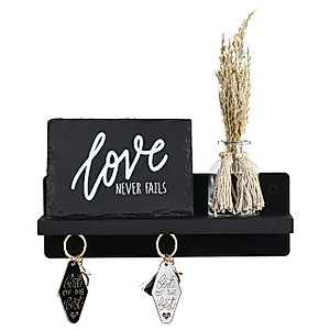 Essentra Home Modern Entryway Key Holder Made of Solid Wood and 14-Gauge Steel, Minimalist Wall Mounted Key Hanger. (Black & Expresso Finish)