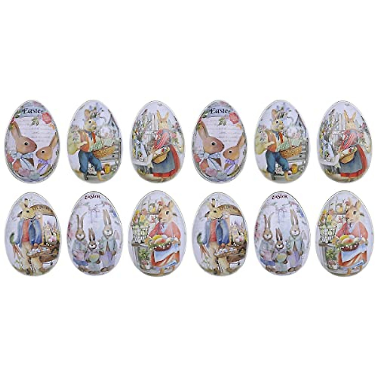 jojofuny 12Pcs Painted Eggshell Style Tin Box Easter Rabbit Tin Box, Egg- shaped Candy Box Jewelry Box Gift Package Box Metal Empty Eggs