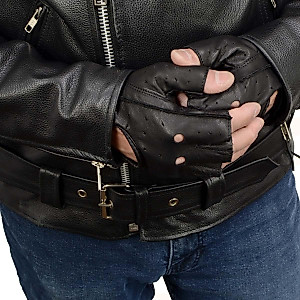 Milwaukee Leather SH195 Men's Black Leather Perforated Gel Padded Palm Fingerless Motorcycle Hand Gloves W/ ‘Open Knuckle’ - X-Large
