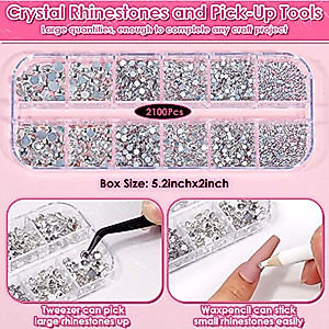 Audab B7000 Jewelry Adhesive Glue with Rhinestones for Crafts, 2100Pcs Flat Back Gems Crystal Rhinestones with Tweezer Dotting Tools Clear Glue for DIY Clothes Fabric Shoes Jewelry Making Nail Art
