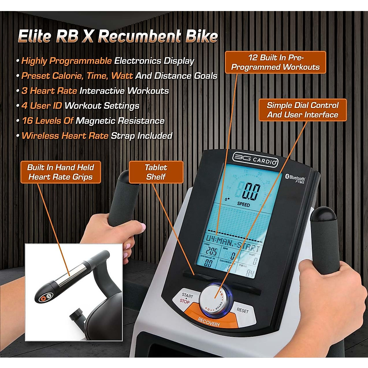 3G Cardio Elite RB X Recumbent Exercise Bike - FreeSync FTMS Bluetooth Smart App Connectivity - Compact 49" (L) - Oversized Soft 4-Way Adj. Seat - 350 lb Cap. - Low Step-Thru Design - Commercial Grade
