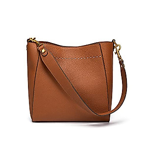 Leather Bucket Tote Bag For Women Medium Hobo Shoulder Purse And Handbags (2-Brown)