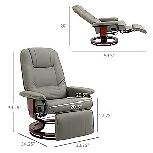 HOMCOM Faux Leather Manual Recliner, Adjustable Swivel Lounge Chair with Footrest, Armrest and Wrapped Wood Base for Living Room, Gray