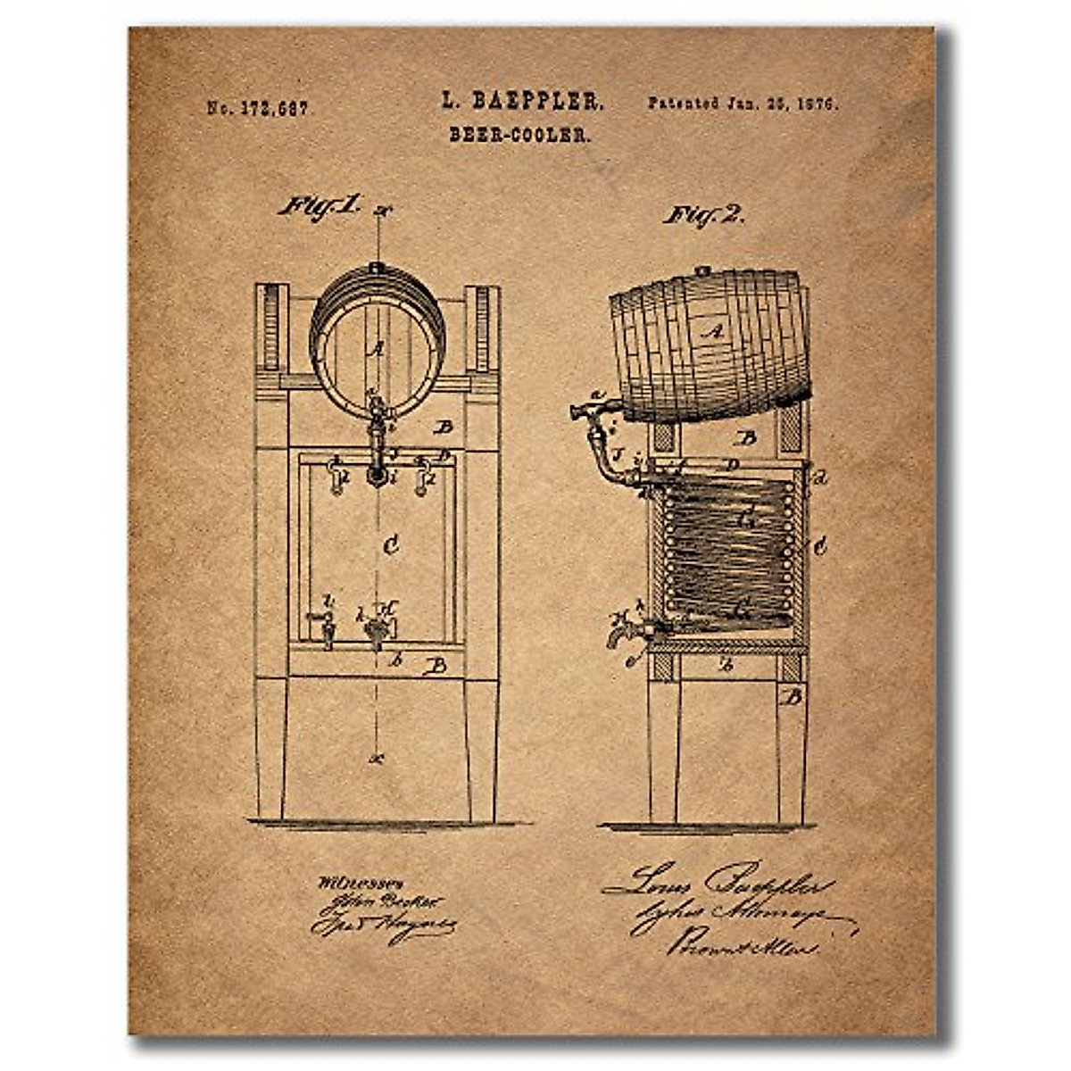 Beer Patent Wall Art Prints - Set Of 6 (8 Inches By 10 Inches) Vintage Bar Photos