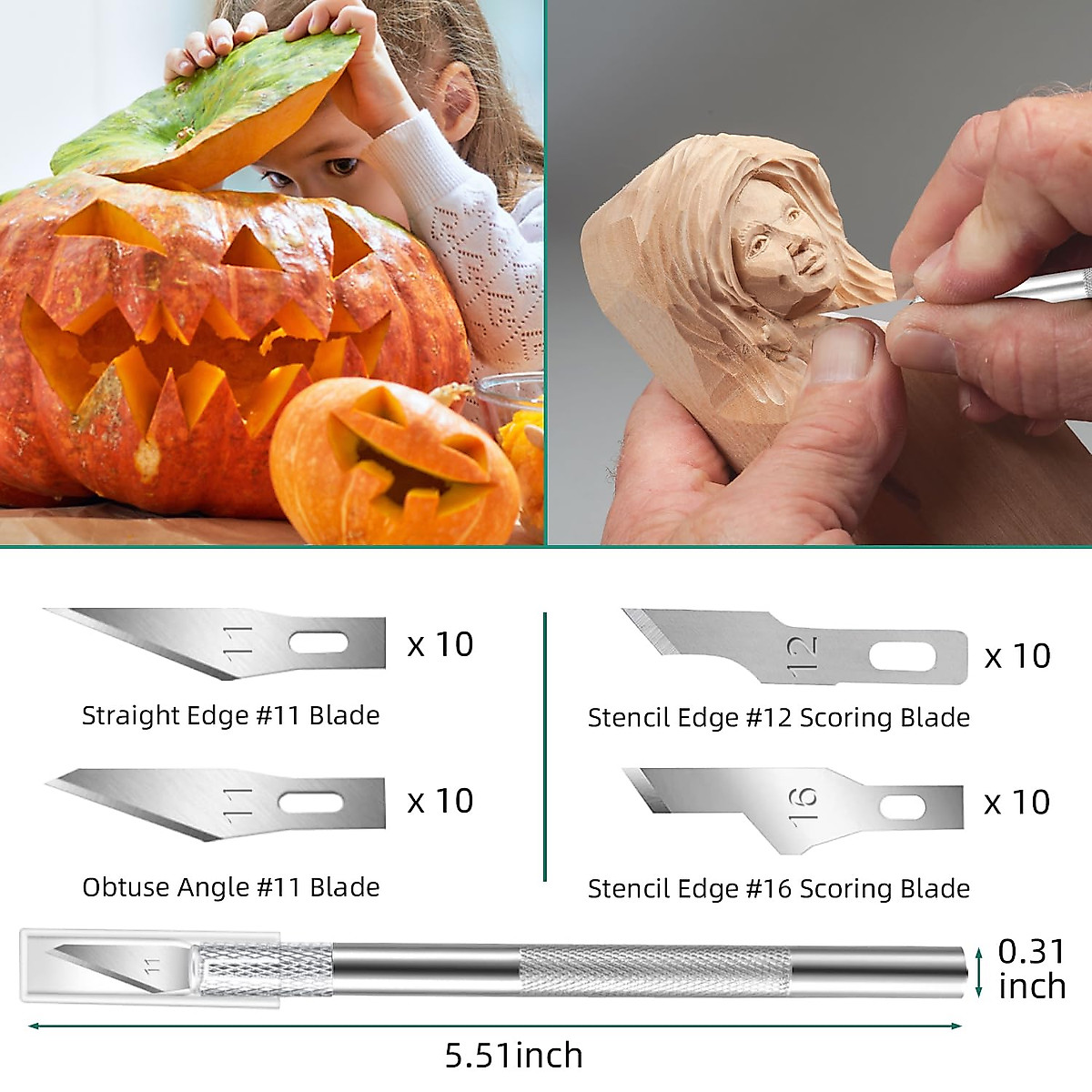 Exacto Knife Set, Craft Cutting Mat Kit, 55 PCS Precision Carving Craft Hobby Knife Kit, With A4 Self Healing Mat, 3 Pcs Craft Knife, Steel Rule, 4 Different Models Exacto Knife for DIY Art Work