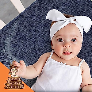 Dear Baby Gear Farm Deluxe Baby Blanket - Reversible Minky, Milestone & Newborn Gifts for Girls and Boys - Highland Cow on Denim Printed Baby Blanket & Khaki Minky Smooth Fabric, 40 x 30 Inches