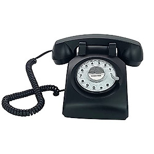 TelPal Retro Single Line Corded Desk Telephone Classic Vintage Rotary Dial Hands Free Landline Phone for Home/Office/Hotel, Antique Phones for Seniors Gift (Black)