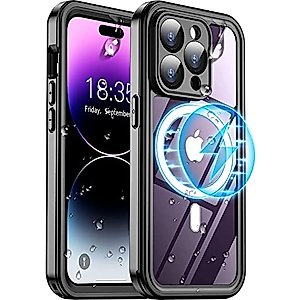 Temdan [Real 360 Magnetic for iPhone 14 Pro Max Case Waterproof,[Compatible with MagSafe] Built-in Glass Camera Lens & Screen Protection [Military Dropproof] Shockproof [IP68 Underwater] Phone Case