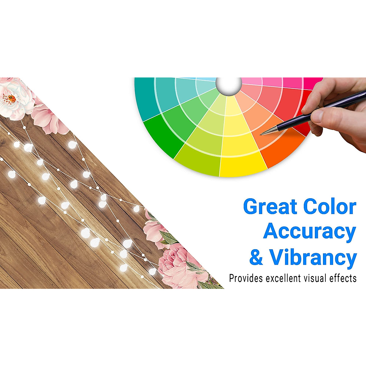 Funnytree 7X5ft Flowers Wood Lace Rustic Backdrop Wedding Floral Photography Background Wooden Board Floor Bridal Shower Baby Birthday Party Bride Banner Photo Studio