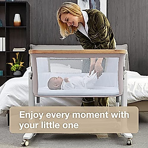 RONBEI Baby Bassinet Bedside Sleeper, Bedside Bassinet with Storage Basket and Wheels, Easy Folding Bassinets Bedside Cribs for Baby/Infant/New Borns