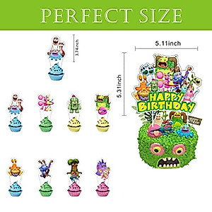 25pcs Singing Monsters Cake Decorations with 24pcs Cupcake Toppers, 1pcs Cake Topper for Singing Monsters Birthday Party Supplies