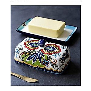 Butter Dishes with Covers, for Serving Tray Cheese, Dessert, Fruit and More Appetizer Plates (Hand Drawn)