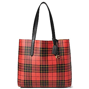 COACH Box Program Plaid Print Highline Tote Red Multi One Size