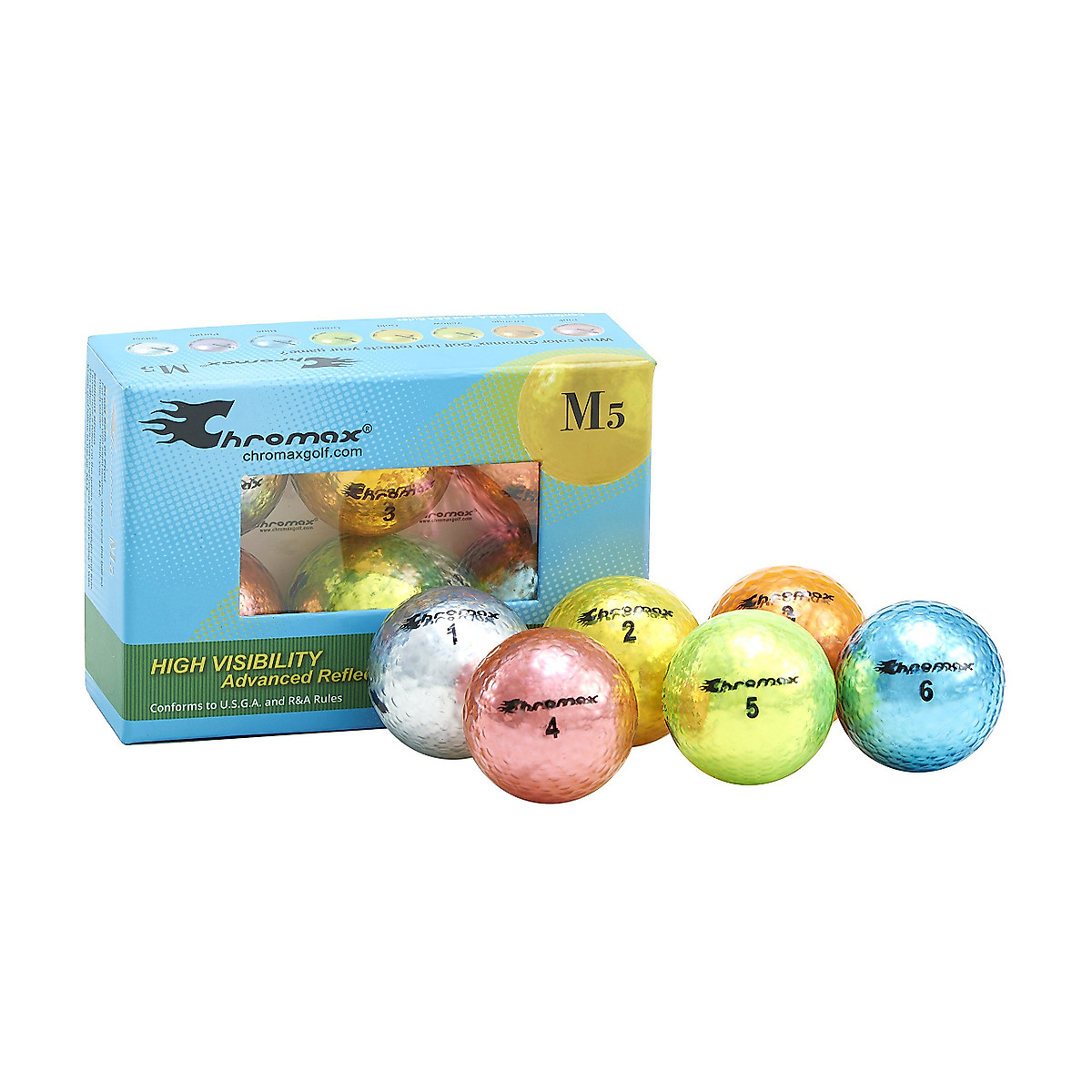 Chromax Metallic M5 Colored Mixed Golf Balls (Pack of 6), Assorted