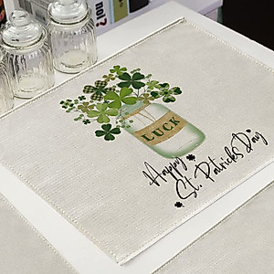 St Patricks Day Placemats Set of 4 Shamrock Bottle Luck Happy St. Patrick's Day Holiday Seasonal Dining Table Home Kitchen Decorations 12 x 16 Inch