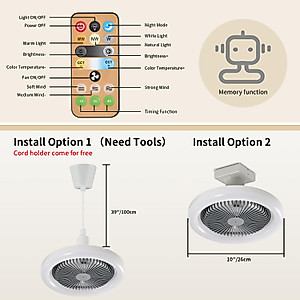 MS4U Socket Fan Light with Remote 10 Inch, Light Socket Fan 2,400 Lumen/6,500 Kelvin, Infinitely Adjustable, for Compact Spaces, Small Room, Walk-in Closet, Bathroom, Gazebo Gray