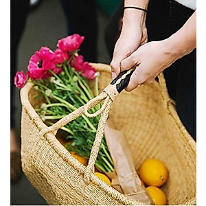 Extra Large Ghana Bolga African Dye-Free Market Basket with Black & Tan Handle - (Extra Large: 16”-18” Across)