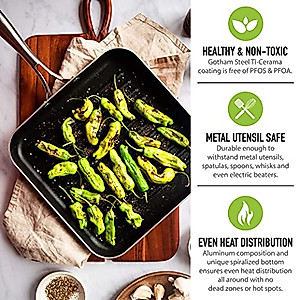 Gotham Steel Nonstick Grill Pan for Stovetops with Grill Sear Ridges, Drains Grease, Ultra Durable Coating, Metal Utensil Safe, Stay Cool Stainless-Steel Handle, Oven & Dishwasher Safe, 100% PFOA Free