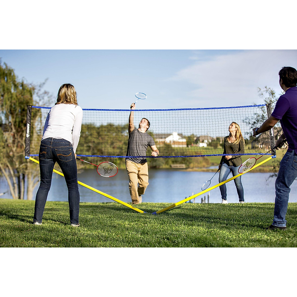 Triumph Sports Multi-Sport Versatile Combo Outdoor Game Net Set Includes Volleyball, Badminton, and Pickleball, Blue (35-7510-2)