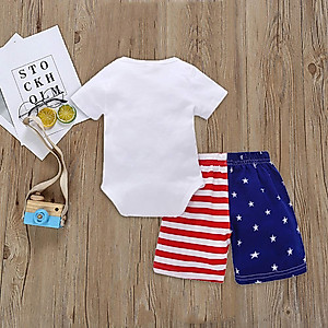 XFGLCK Newborn Infant Baby Boy 4th of July Shorts Set Short Sleeve Bodysuit + Stars Stripe Short American Flag Summer Outfits (My First 4th of July, 0-3 Months)