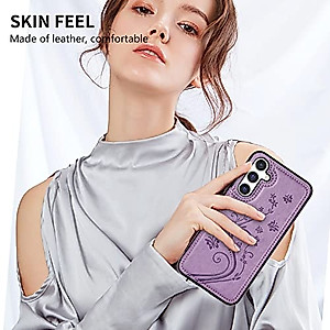 YWKJ Compatible with Samsung Galaxy A54 5G Case Wallet with Card Slot Butterfly Embossing Flip Leather Magnetic Clasp Protective Phone Case for Samsung Galaxy A54 Case Wallet(Purple-6.4 inch)
