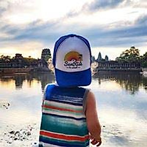 Grom Squad Kids Trucker Hat - Mesh Adjustable Baseball Cap for Boys & Girls - Baby, Infant, Toddler, School-Age Sizes (5-10yrs (Super), Sunrise to Sunset, Royal/White)