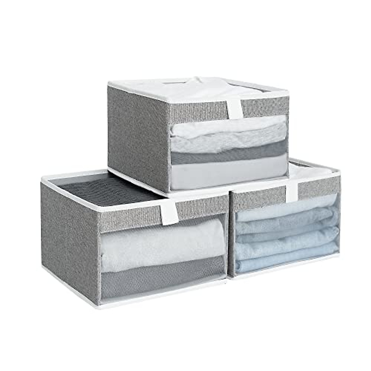 StorageWorks Closet Storage Bins with Clear Window 3 pack, 55L Closet Storage Organizer, Storage Bin with Double-Open Lid