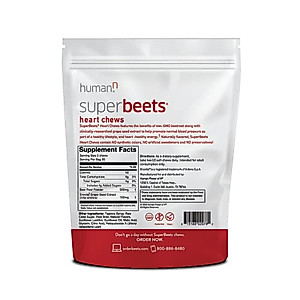 humanN SuperBeets Heart Chews - Nitric Oxide Production and Blood Pressure Support - Grape Seed Extract & Non-GMO Beet Energy Chews - Pomegranate Berry Flavor, 60 Count