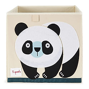 3 Sprouts Children's Large 13 Inch Foldable Fabric Storage Cube Box Panda Bear Toy Bin with Blue Peacock Toy Bin