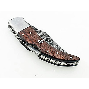 ONEHOPE BLADES Damascus Steel Pocket Folding Knife Handmade Premium Quality Knives 7'' Small Pocket Knife for Outdoor, Camping, Hiking Back Lock Blade Made of Authentic Damascus Steel (Brown) (Brown)