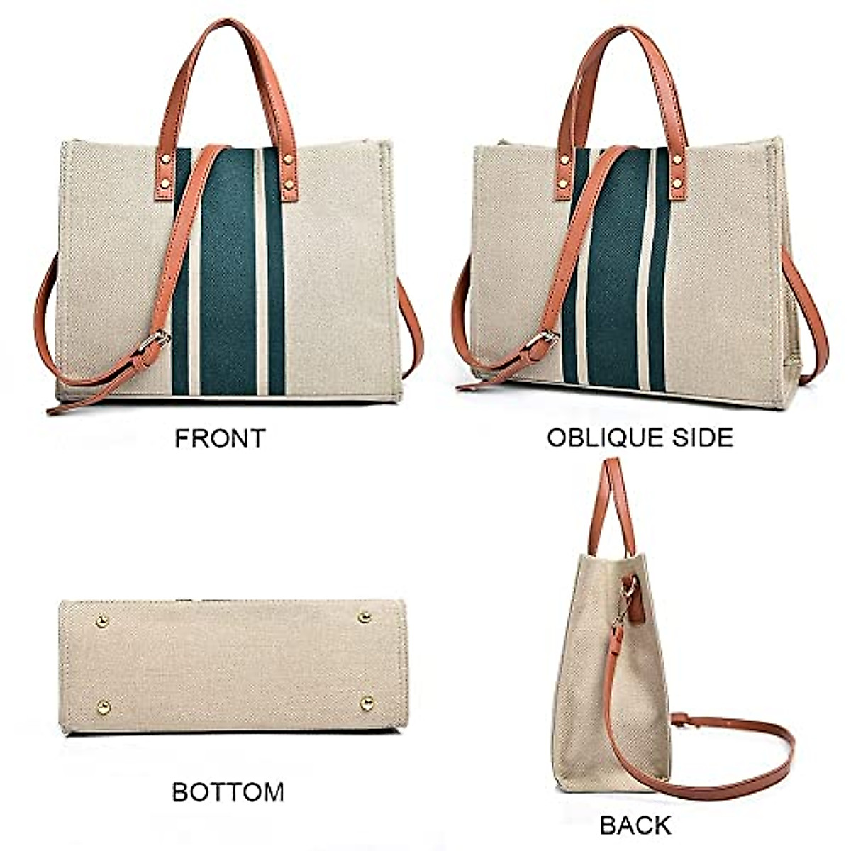 Karani Canvas Tote Bag for Women,Girl's Fashion Shoulder Bag,100% Natural Jute Fiber Crossbody bag for Work Shopping Travel