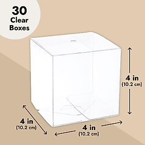 Stockroom Plus 30 Pcs Clear Candy Apple Boxes with Hole Top 4 x 4 x 4 inch for Wedding Baby Shower, Birthday, Easter Favor Supplies Plastic Individual Packaging Cube