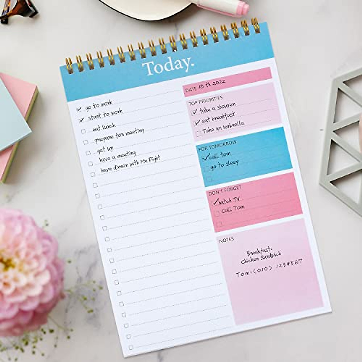 To Do List Notepad - Daily Planner Notepad Undated 52 Sheets Tear Off , 6.5" x 9.8" Checklist Productivity Organizer with Hourly Schedule for Tasks